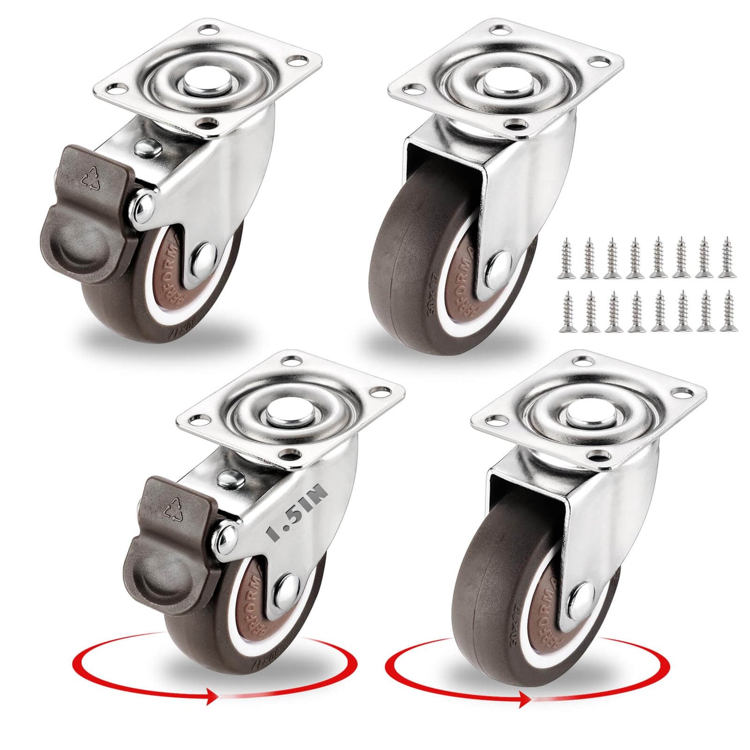 1.5 Inch Caster Wheels Heavy Duty Set of 4 Rubber 360 ...