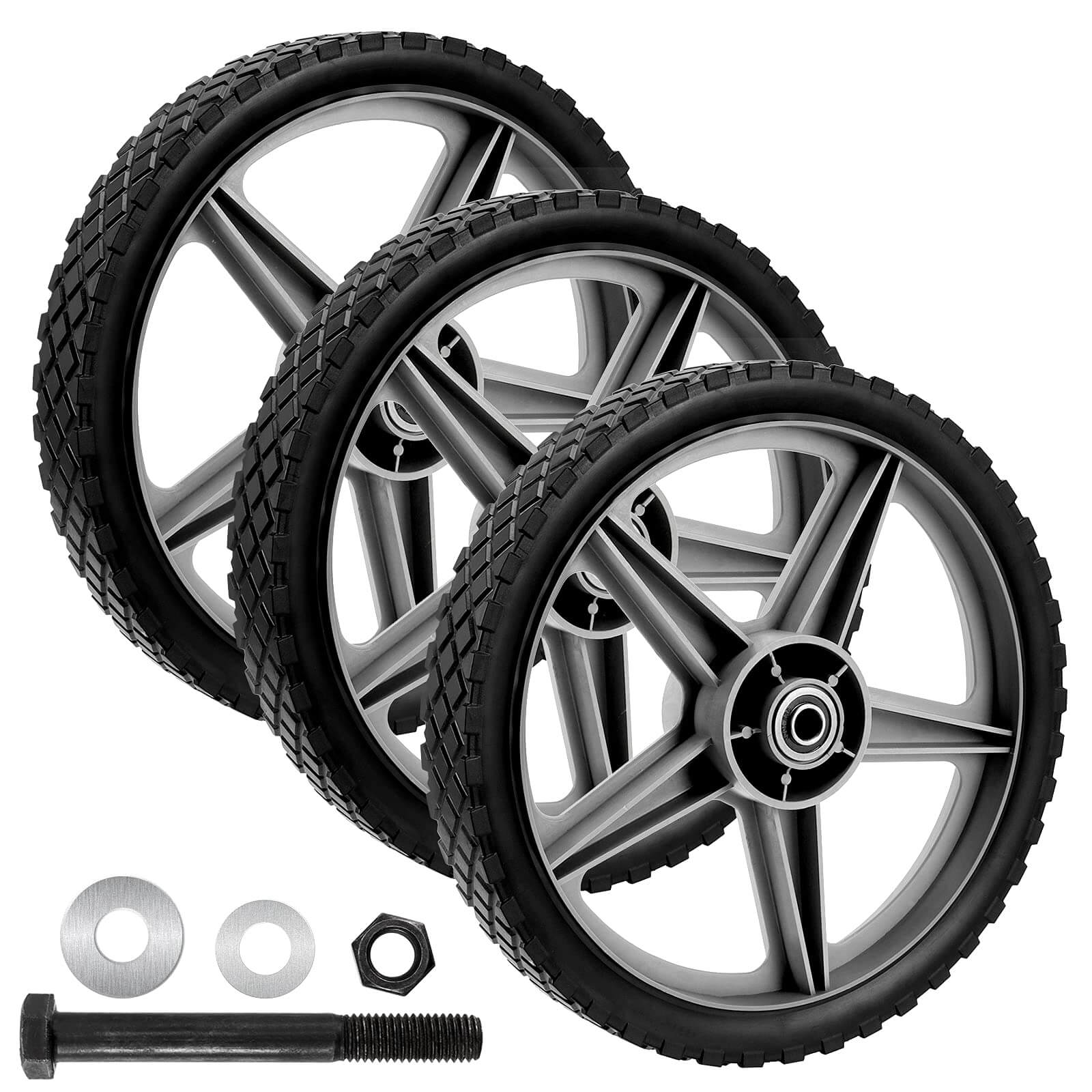 3 Pack 12 x 1.75 Inch Push Mower Replacement Wheels wi...