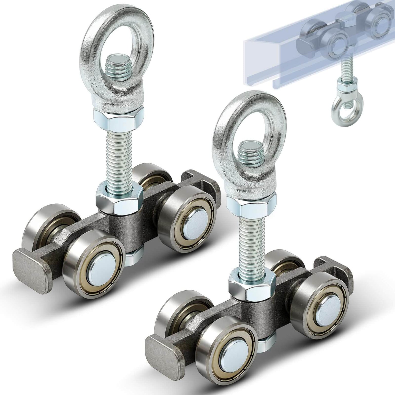 2 Pcs 4 Wheel Silent Trolley Assembly Rollers with Hid...