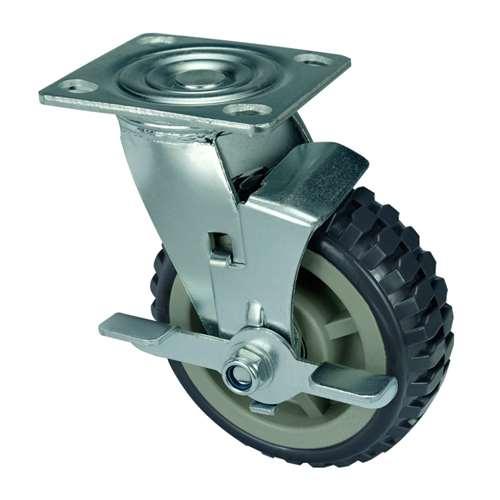 6" Inch Caster Wheel 617 pounds Swivel and Center Brake Polypropylene ...
