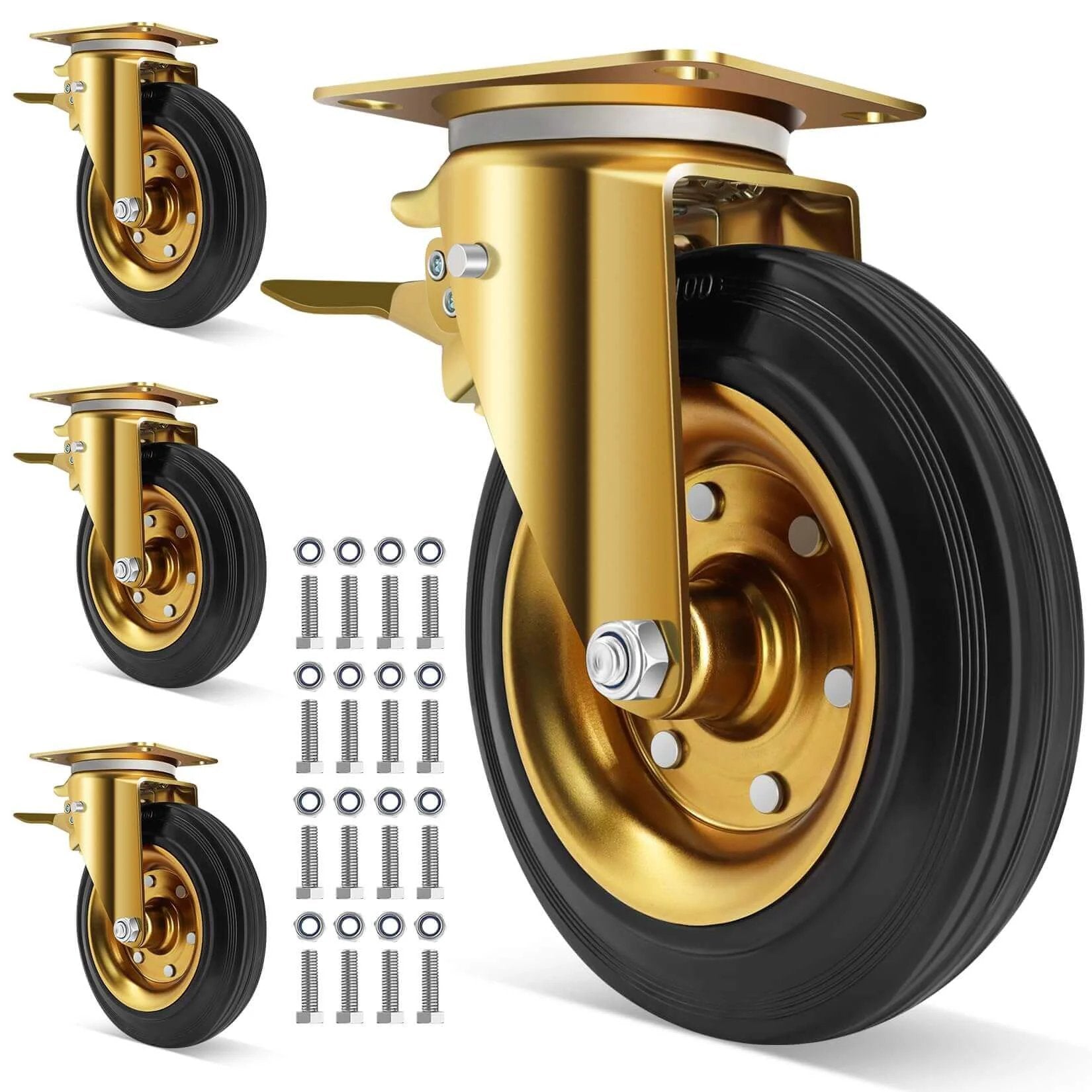 8 inch heavy duty plate casters set of 4 with dual loc...