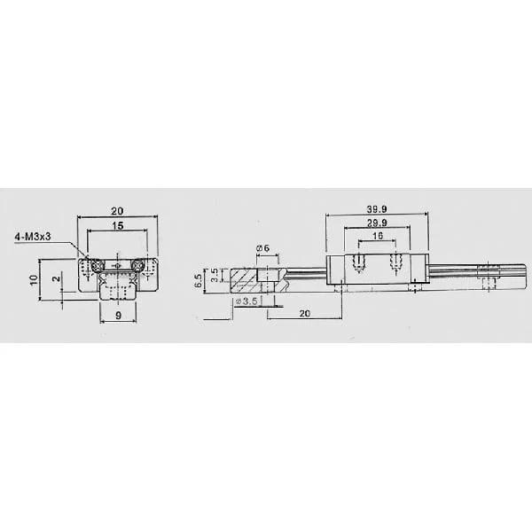 9mm Miniature Square Linear Motion rail - 2 trucks L15...