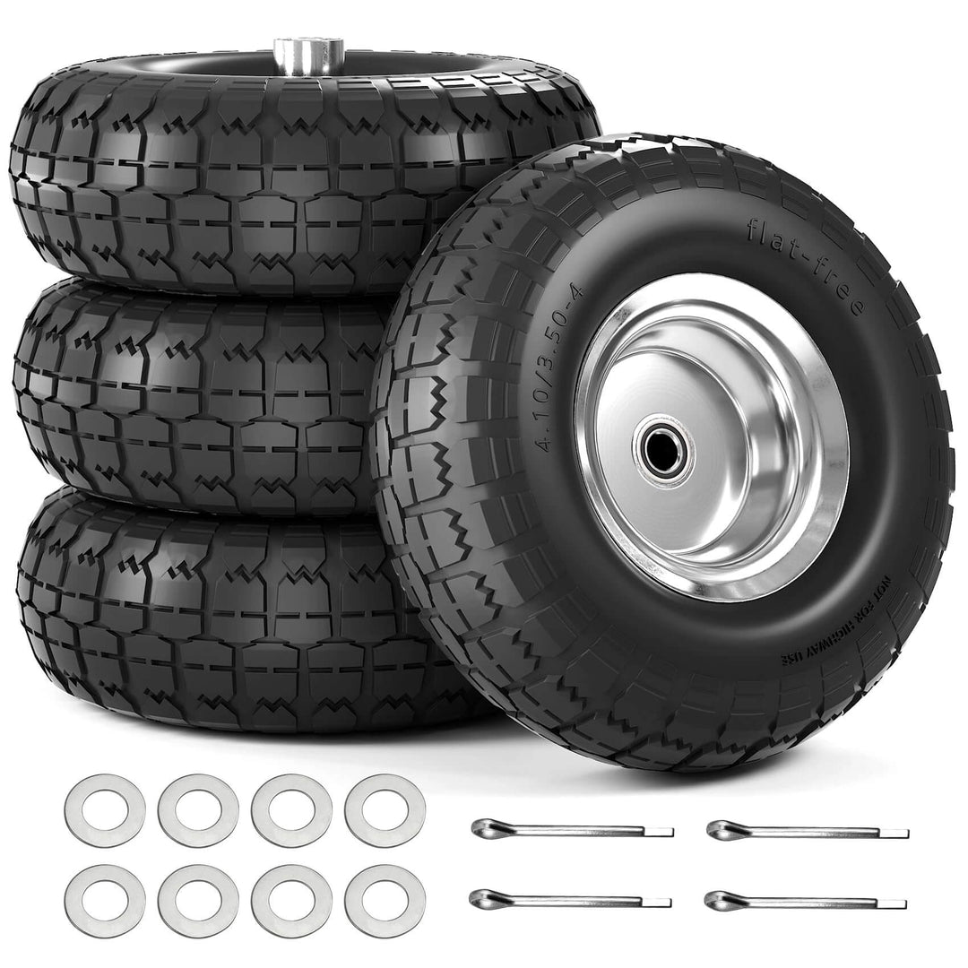 4.10/3.50-4 Flat Free Tire and Wheel Set of 4 with 10 ...