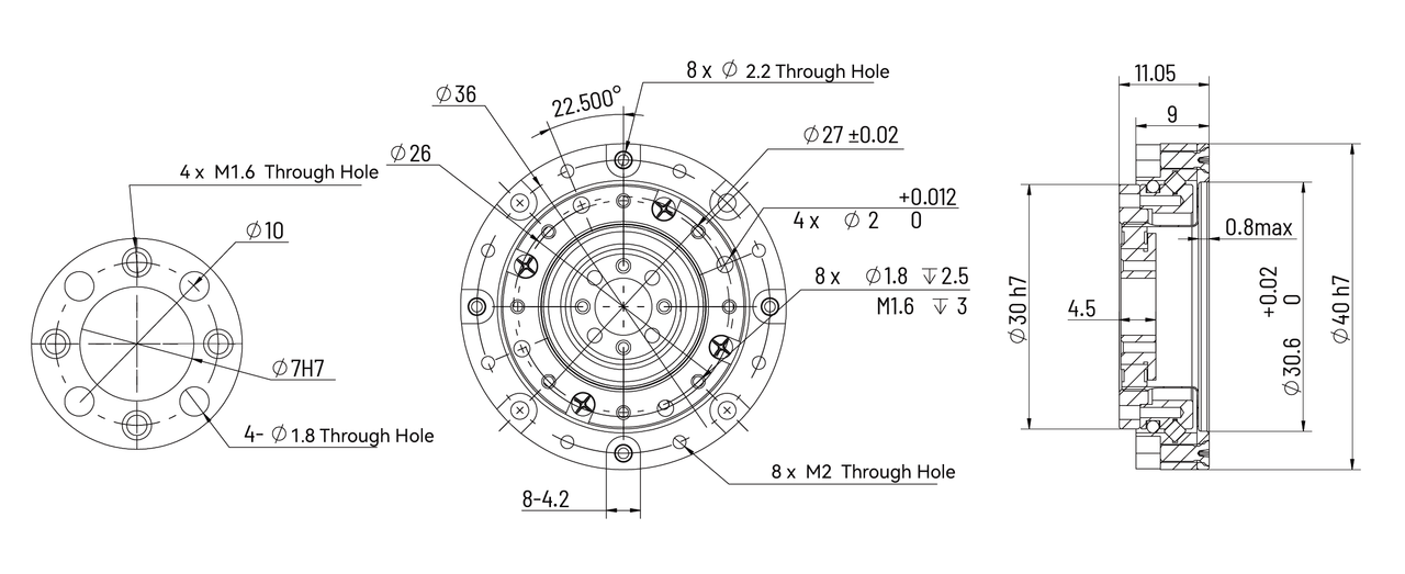 HD Mini-08 40mm Harmonic Drive Gear Ratio 100:1 - Stra...