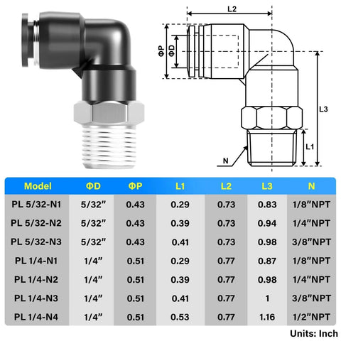 Push To Connect Pneumatic Male Elbow Fittings One Quar...