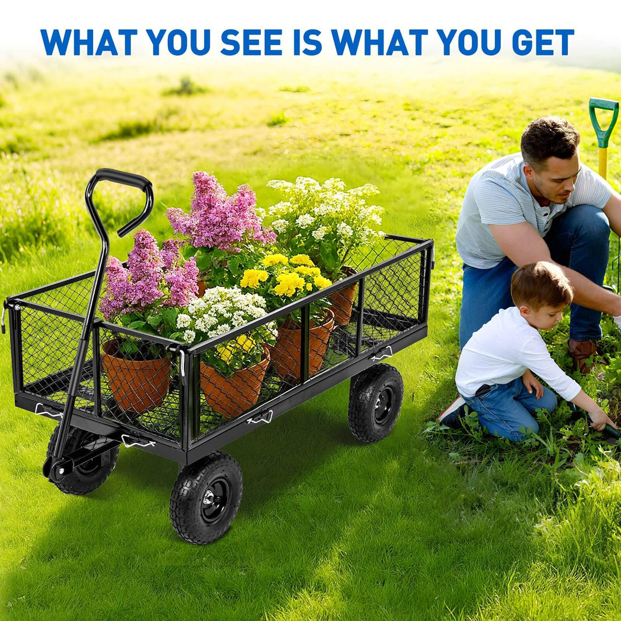 Steel Garden Cart 1100 Lb Dump Wagon with All Terrain ...