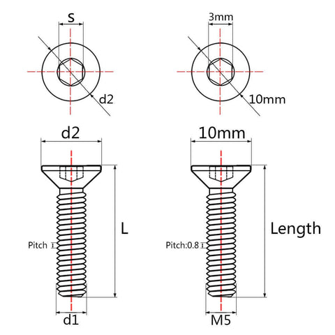 Wanyifa Titanium Ti M5x10 12 15 20 25mm Countersunk Fl...